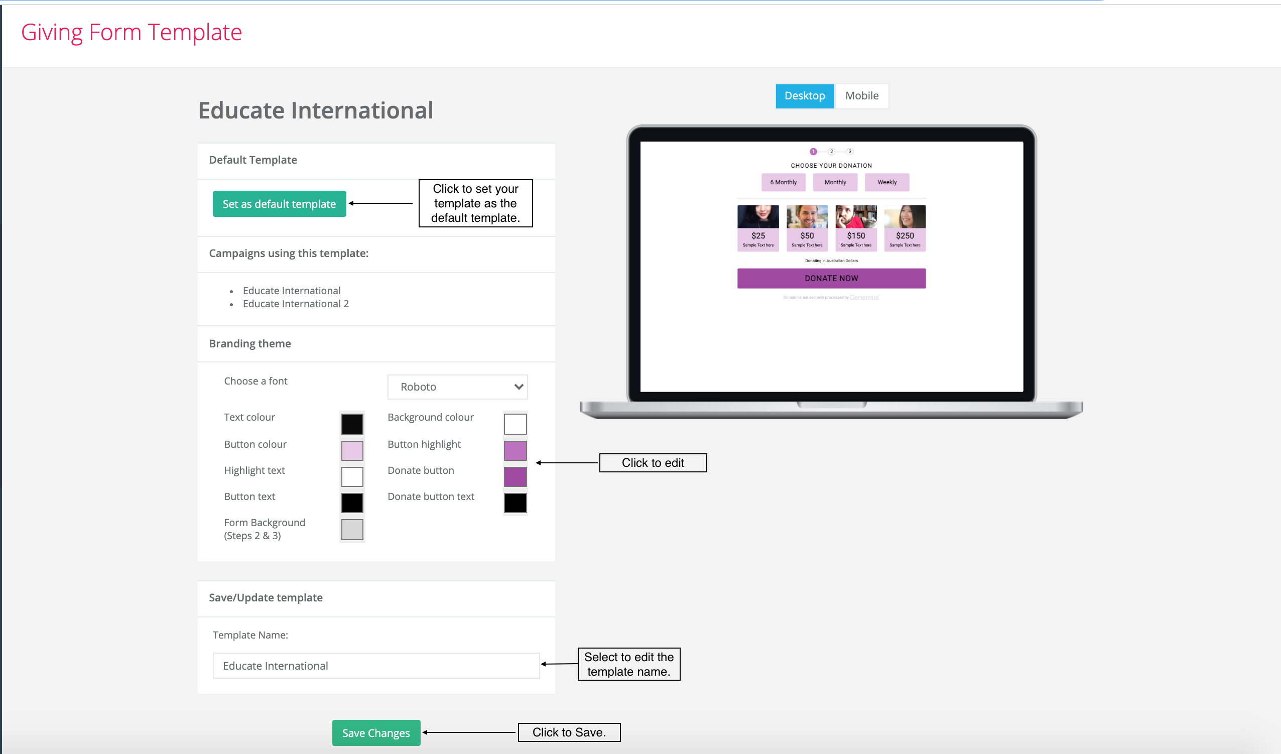 How To Save Edit Templates Generous Help Centre